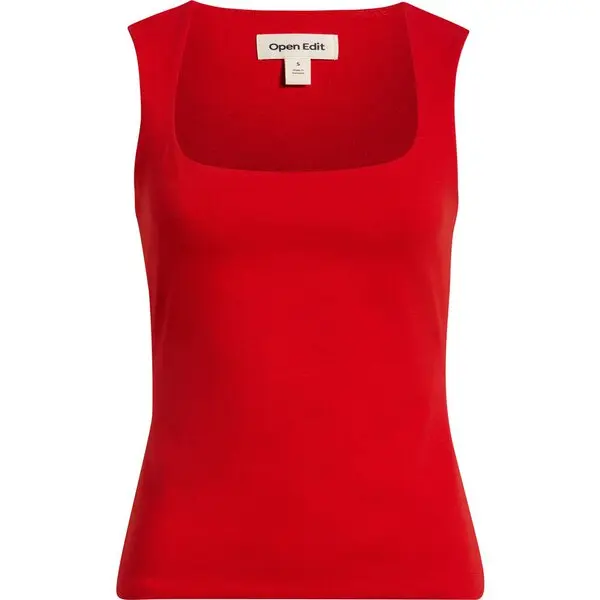 OPEN EDIT Square Neck Ponte Top - Red Rush