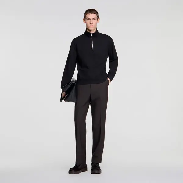 Sandro Wool And Cotton Blend Zip-up Jumper - Black