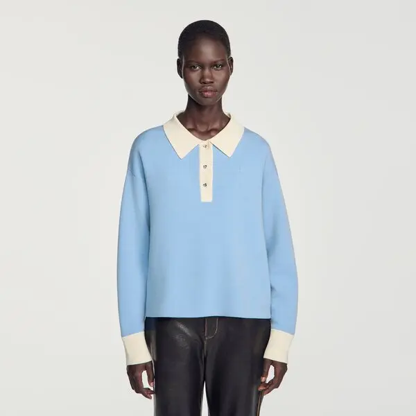 Sandro Two-tone Wool Polo Jumper