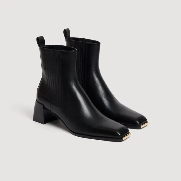 Sandro Leather Ankle Boots With Block Heel