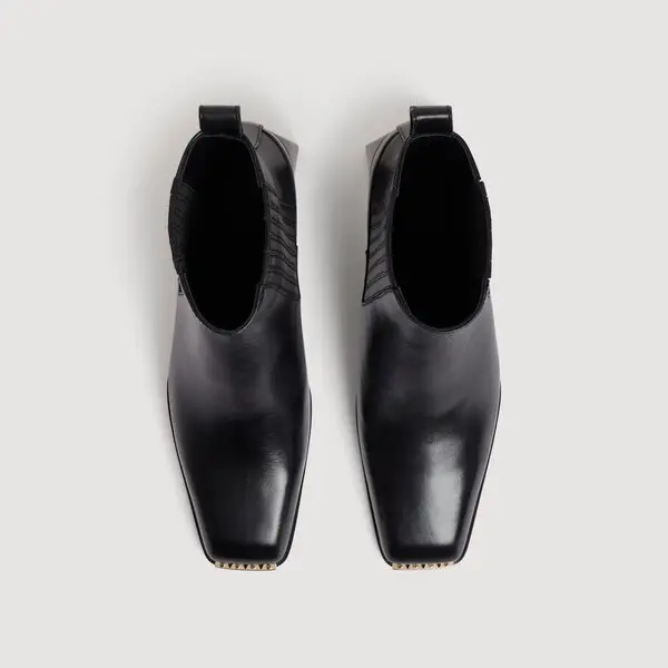 Sandro Leather Ankle Boots With Block Heel