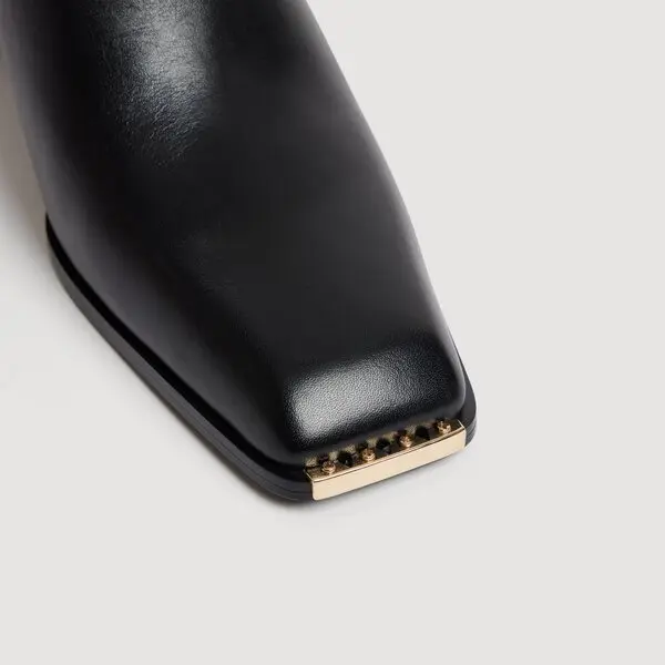 Sandro Leather Ankle Boots With Block Heel