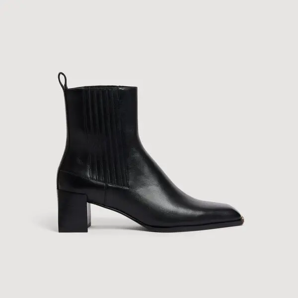 Sandro Square Toe Leather Ankle Boots