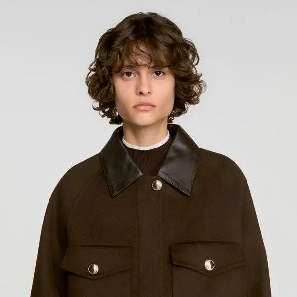 Sandro Double-faced Coat, Leather Collar
