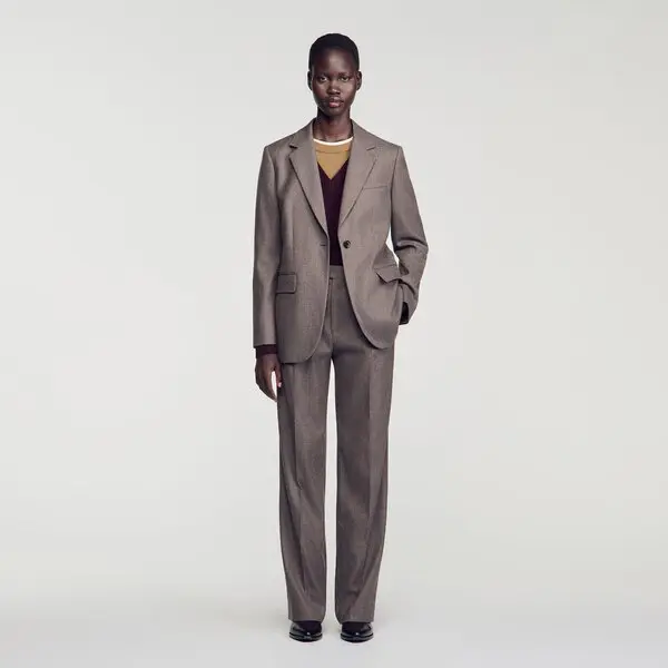 Sandro Wool Suit Jacket - Greige