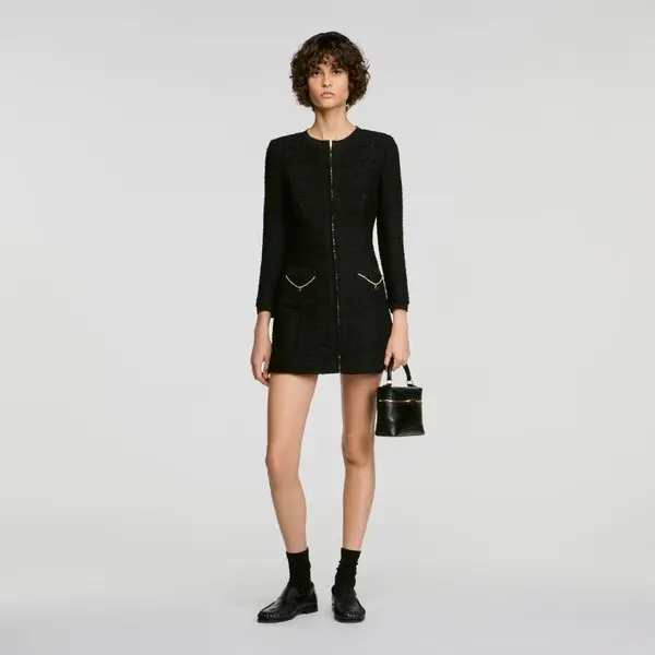 Sandro Short Dress With Metal Chain - Black
