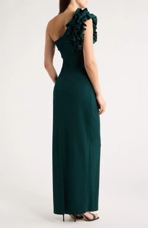 XSCAPE EVENINGS One-shoulder Ruffle Crepe Dress