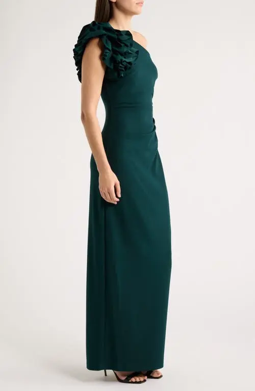 XSCAPE EVENINGS One-shoulder Ruffle Crepe Dress