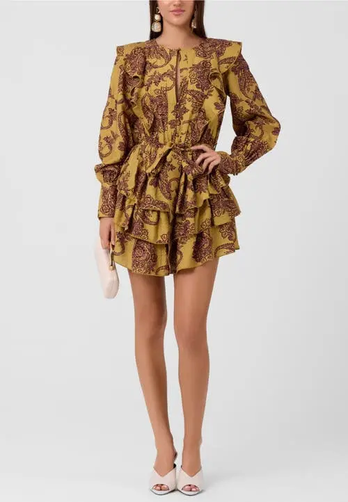 Rachel Rachel Roy Florence Long Puff Sleeve Mini Dress - Ecru Olive
