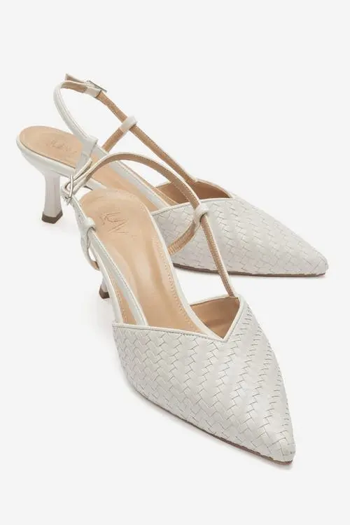 PROLOGUE SHOES Mavero Slingback Stiletto Pump - Ecru