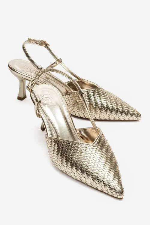 PROLOGUE SHOES Mavero Slingback Stiletto Pump - Gold