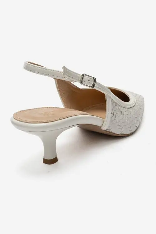 PROLOGUE SHOES Alvessia Kitten Heel Slingback Pump - Ecru