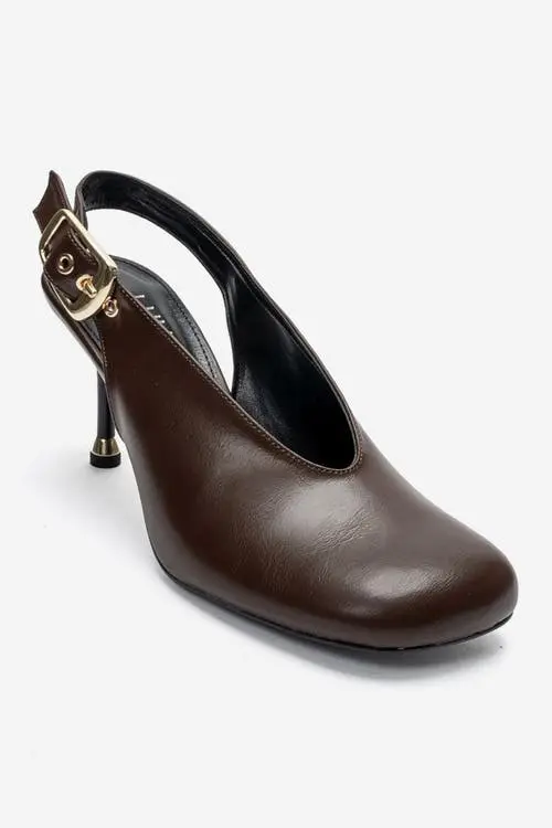 PROLOGUE SHOES Flaris Slingback Stiletto Pumps - Brown
