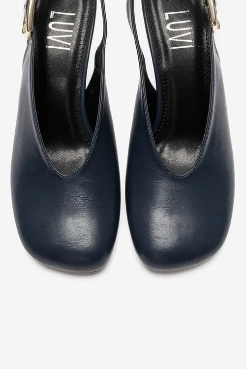 PROLOGUE SHOES Flaris Slingback Stiletto Pump - Navy