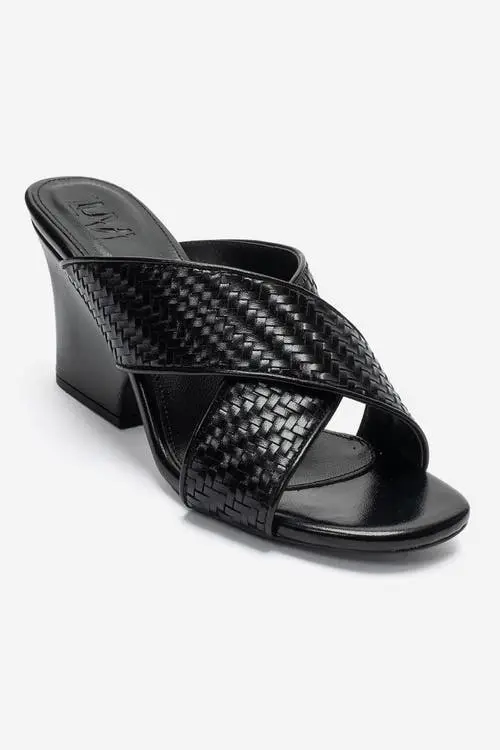 PROLOGUE SHOES Lavean Cross Strap Wedge Sandal - Black