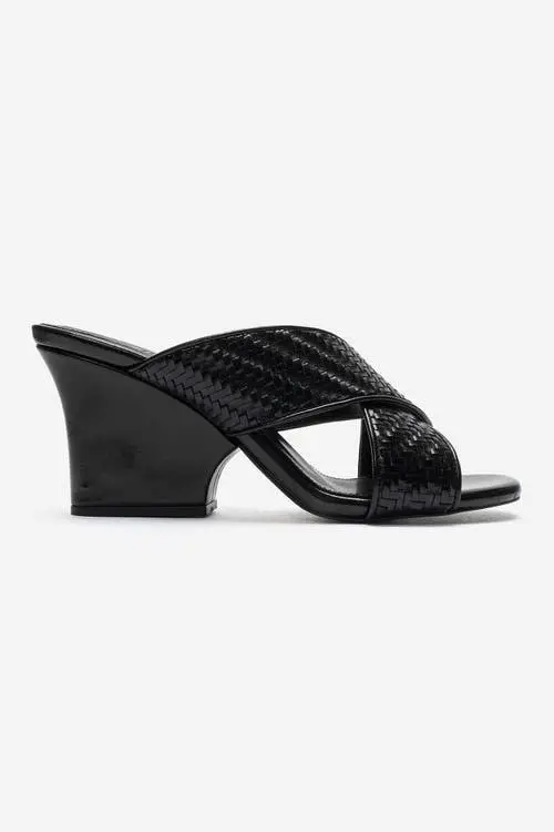 PROLOGUE SHOES Lavean Cross Strap Wedge Sandal - Black