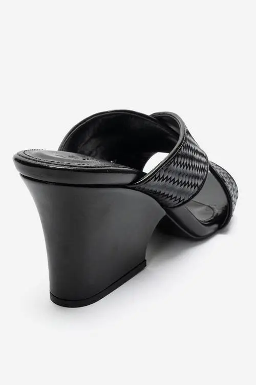 PROLOGUE SHOES Lavean Cross Strap Wedge Sandal - Black