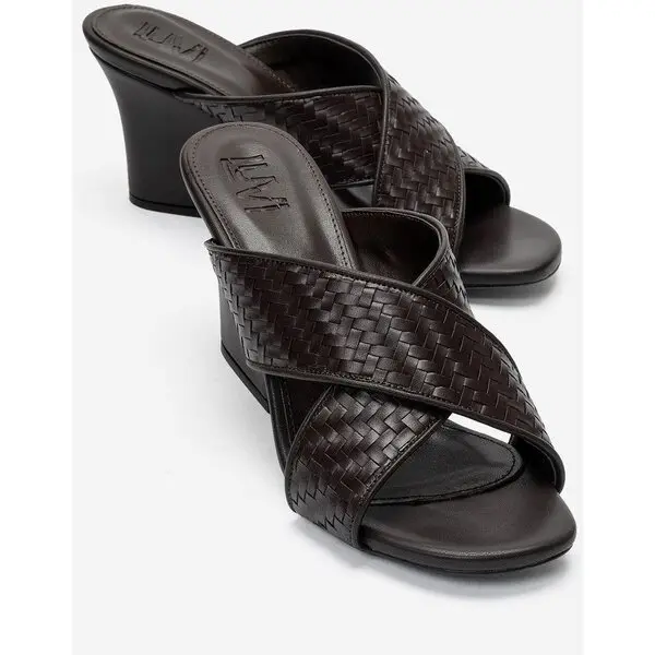 PROLOGUE SHOES Lavean Cross Strap Wedge Sandal - Brown