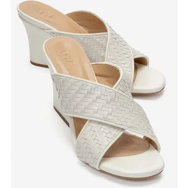 PROLOGUE SHOES Lavean Cross Strap Wedge Sandal - Ecru