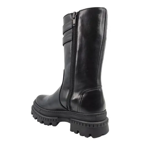 MADISON MAISON Shearling Lined Buckle Strap Platform Boots - Black