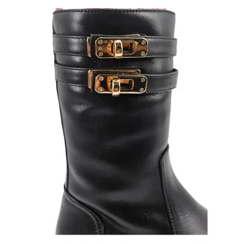 MADISON MAISON Shearling Lined Buckle Strap Platform Boots - Black