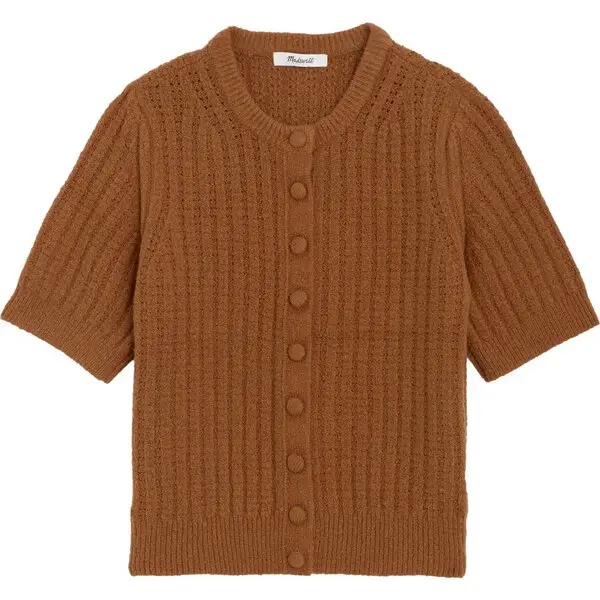 Madewell Textured Stitch Short Sleeve Cardigan - Pecan Shell