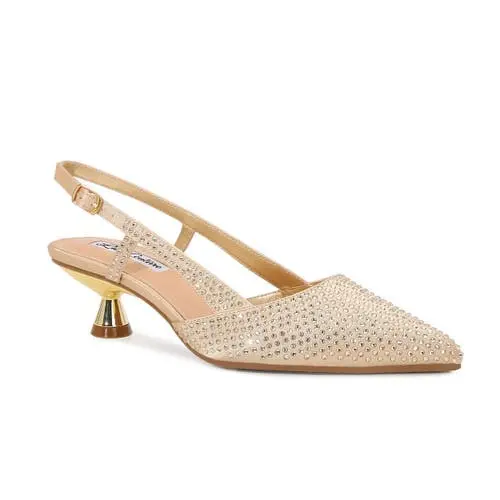 LADY COUTURE Embellished Slingback Pumps With Sculptural Heel - Gold