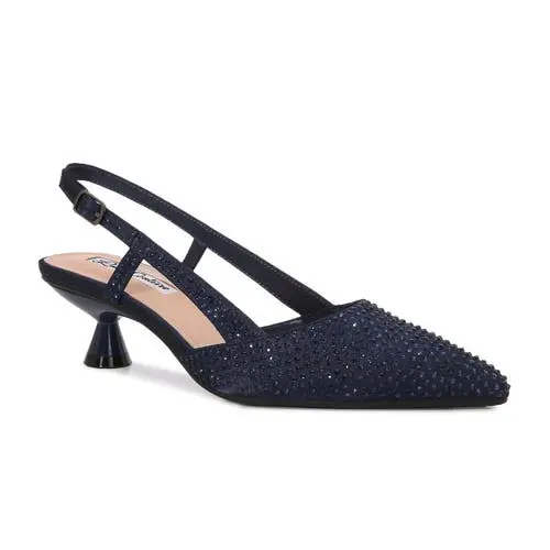 LADY COUTURE Embellished Slingback Pumps With Sculptural Heel - Navy