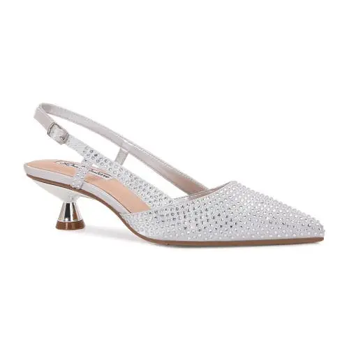 LADY COUTURE Embellished Slingback Pumps With Sculptural Heel - Silver