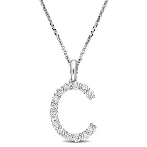 JULIANNA B. 10k White Gold Diamond Initial Pendant Necklace - C
