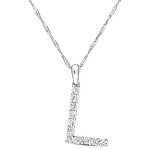JULIANNA B. 10k White Gold Diamond Initial Pendant Necklace - L