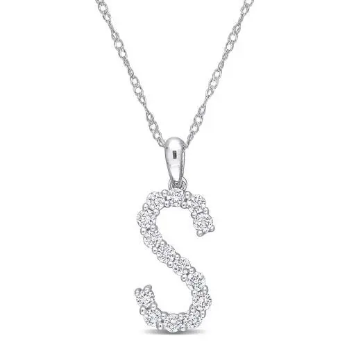 JULIANNA B. 10k White Gold Diamond Initial Pendant Necklace - S
