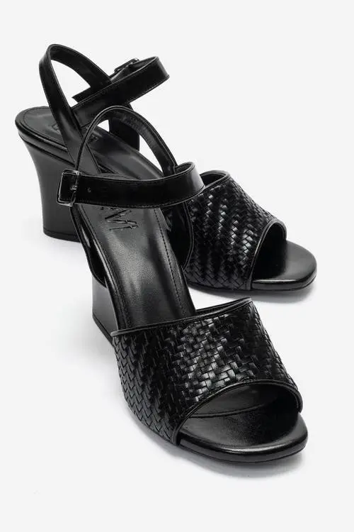 PROLOGUE SHOES Sylvar Slingback Wedge Sandal - Black