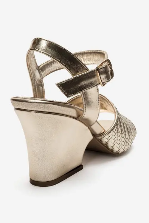 PROLOGUE SHOES Sylvar Slingback Wedge Sandal - Gold