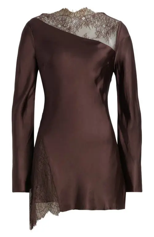 Shona Joy Allgra Asymmetric Lace Panel Charmeuse Minidress - Espresso