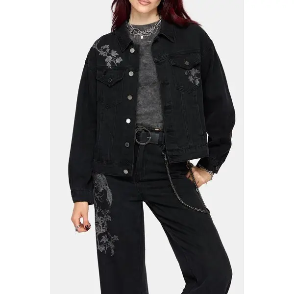 DISTURBIA Cleo Phoenix Oversized Printed Denim Jacket - Black