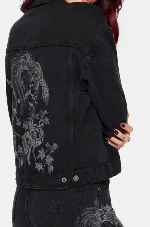 DISTURBIA Cleo Phoenix Oversized Printed Denim Jacket