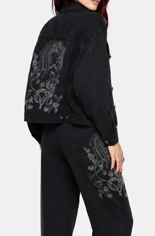 DISTURBIA Cleo Phoenix Oversized Printed Denim Jacket