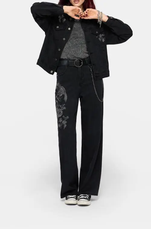 DISTURBIA Cleo Phoenix Oversized Printed Denim Jacket