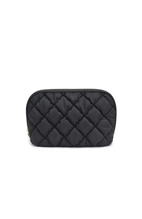 URBAN ESSENTIALS Cloud Kissquilted Puffer Nylon Cosmetic & Travel Organizer Dome Pouch - Black