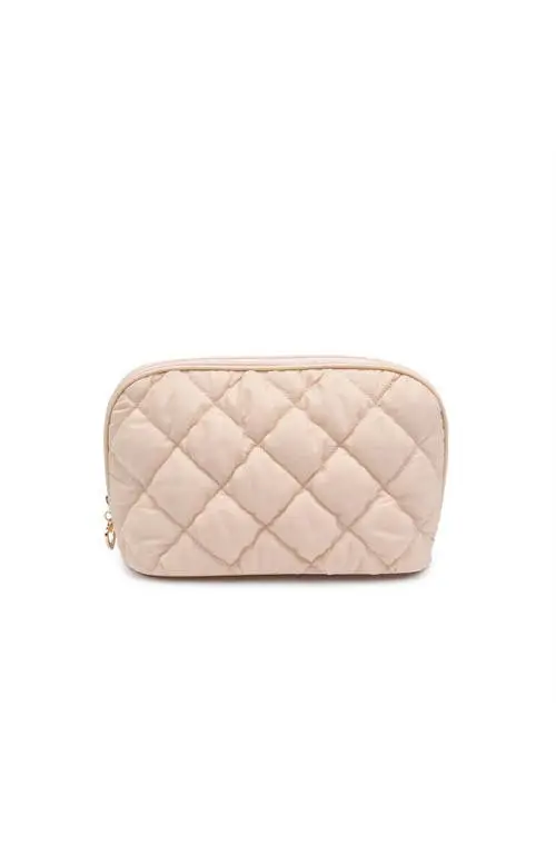 URBAN ESSENTIALS Quilted Puffer Nylon Cosmetic & Travel Organizer Dome Pouch - Cream