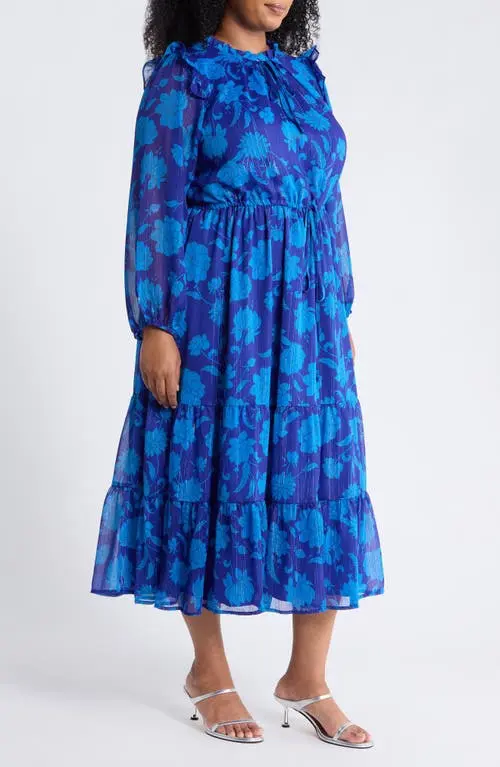 SUGARLIPS Kristen Balloon Sleeve Tiered Midi Dress
