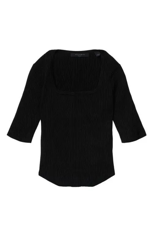 ALLSAINTS Cruz Hally Ribbed Square Neck Top - Black
