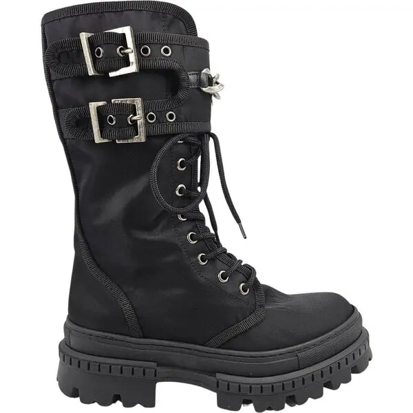 MADISON MAISON Chain Detail Buckled Combat Boots - Black