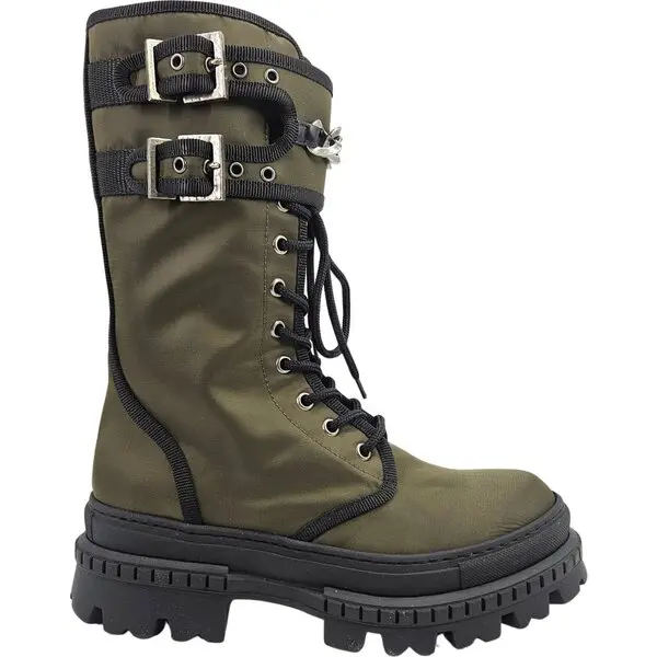 MADISON MAISON Chain Detail Buckled Combat Boot - Khaki