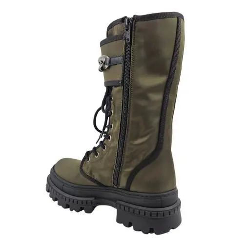MADISON MAISON Chain Detail Buckled Combat Boot - Khaki