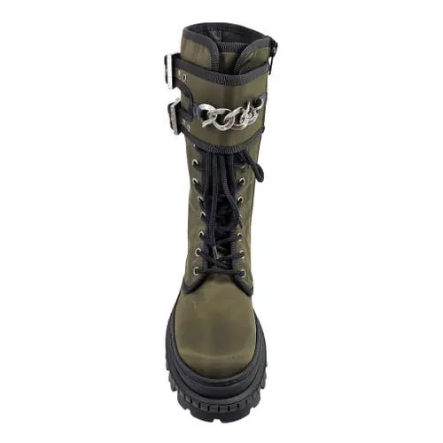 MADISON MAISON Chain Detail Buckled Combat Boot - Khaki