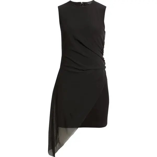 ALLSAINTS Riley Sheer Sleeve Mesh Panel Draped Mini Dress - Black