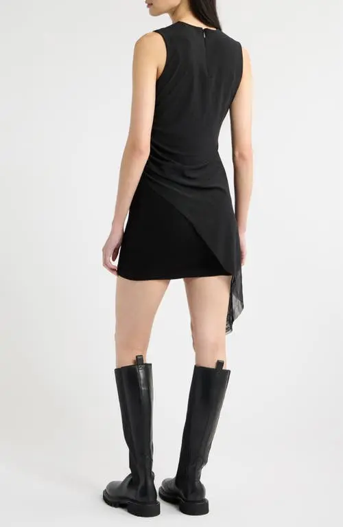 ALLSAINTS Riley Sheer Sleeve Mesh Panel Draped Mini Dress - Black
