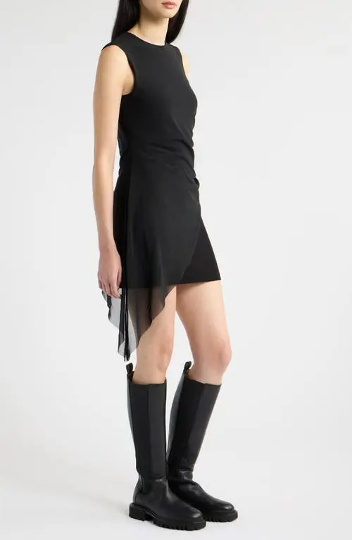 ALLSAINTS Riley Sheer Sleeve Mesh Panel Draped Mini Dress - Black